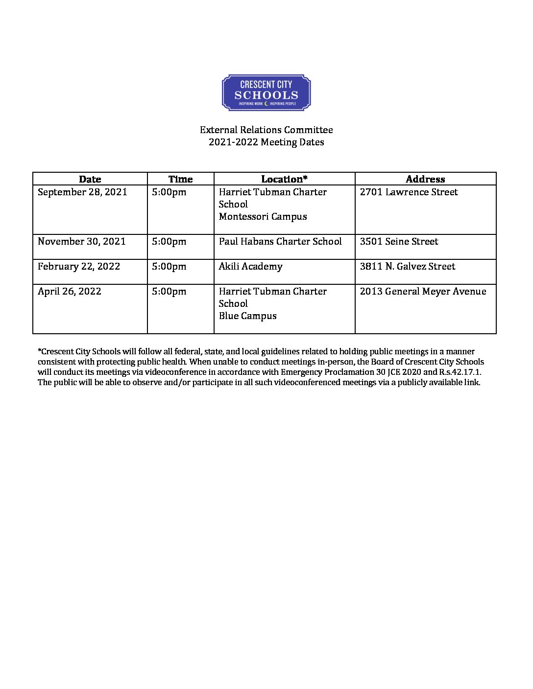 2021-22 CCS External Relations Committee Meeting Schedule | Crescent ...