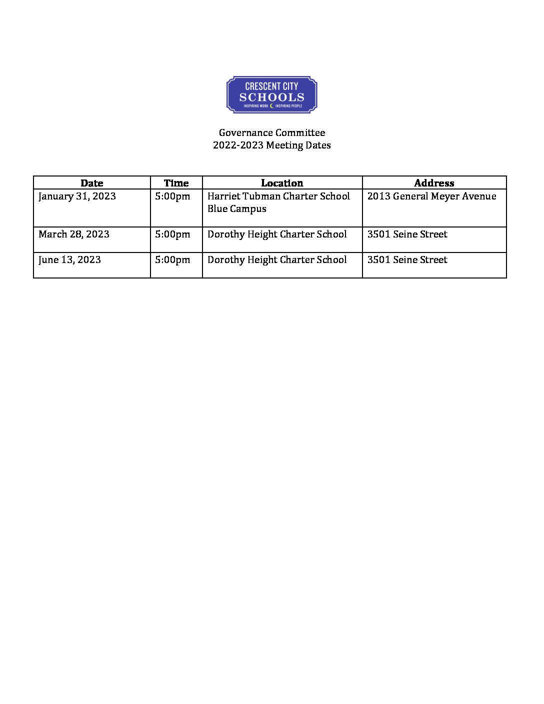 2022-23 CCS Governance Committee Meeting Schedule v2 | Crescent City ...