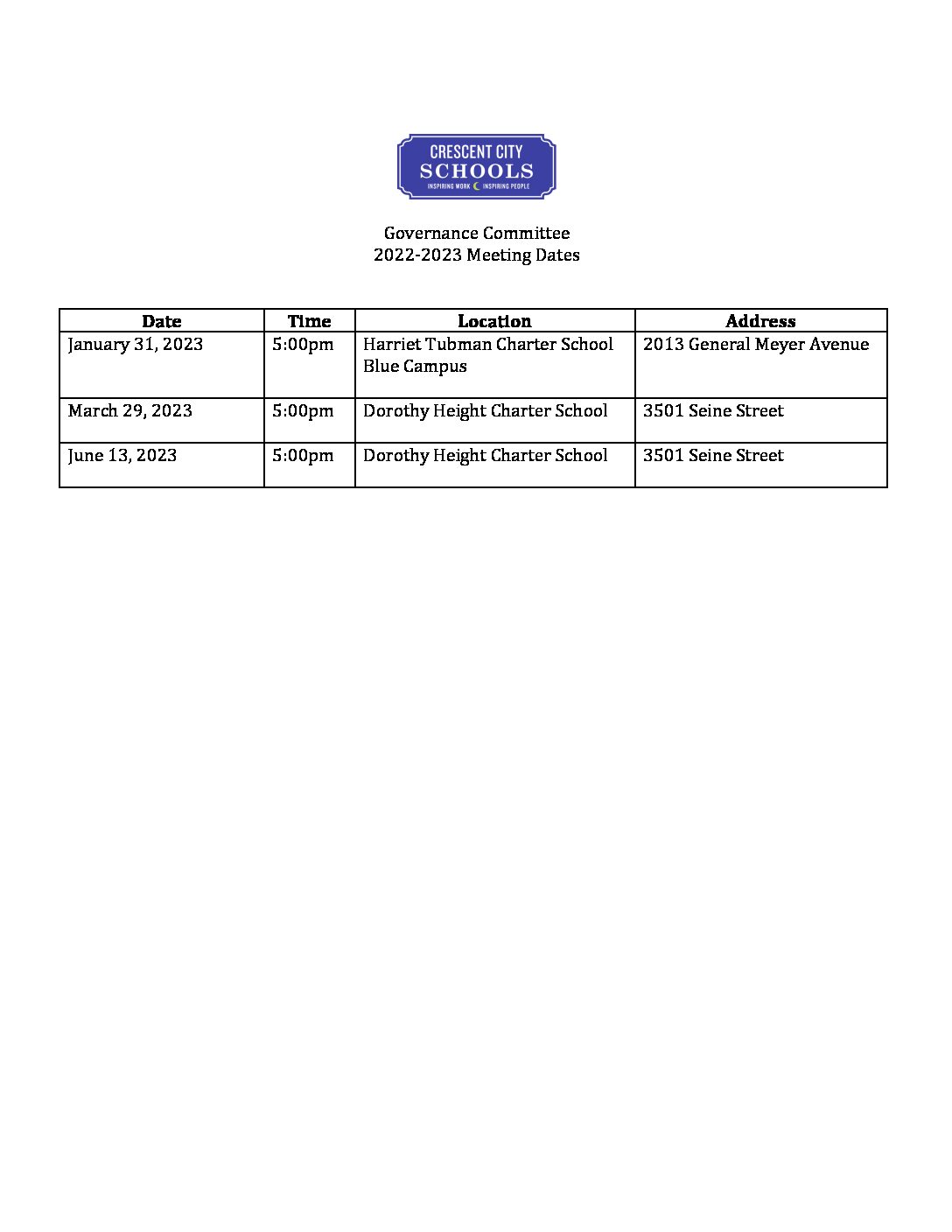 2022-23 CCS Governance Committee Meeting Schedule v3 | Crescent City ...